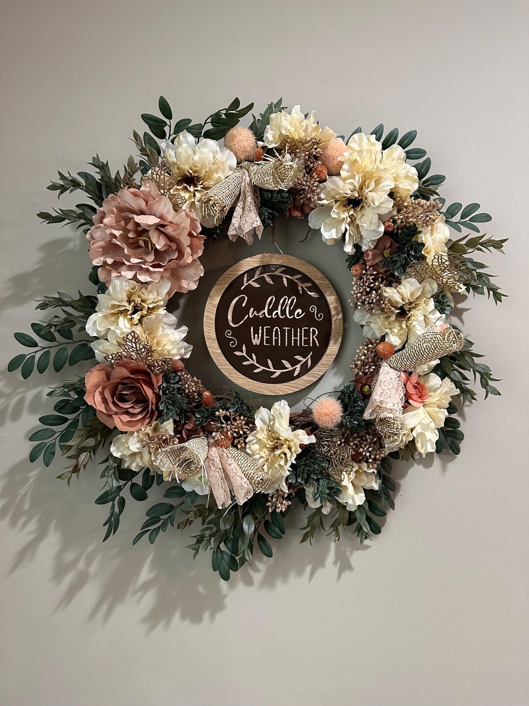 Beautiful Fall Winter Wreath/ Cuddle Weather/ 26 Inches/ Pink, Rose ...