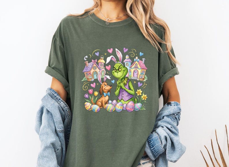 Easter Grinch Bunny Shirt, Cute Grinch & Max Easter Eggs Tee, Spring ...