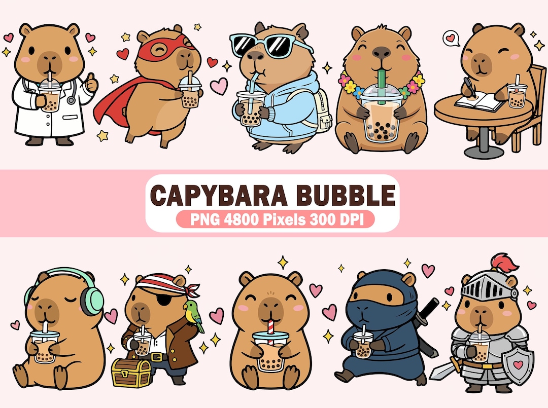 Capybara Bubble Tea PNG: Kawaii Anime Bundle Designs (digital Download ...