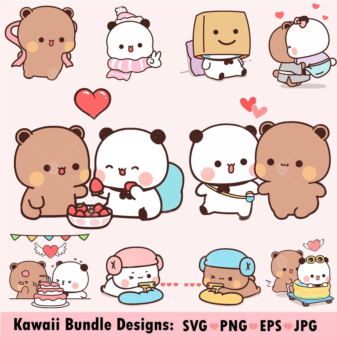 10 Kawaii Bubu Dudu Panda Bear Clipart, Cute Panda Couple SVG PNG, Love ...