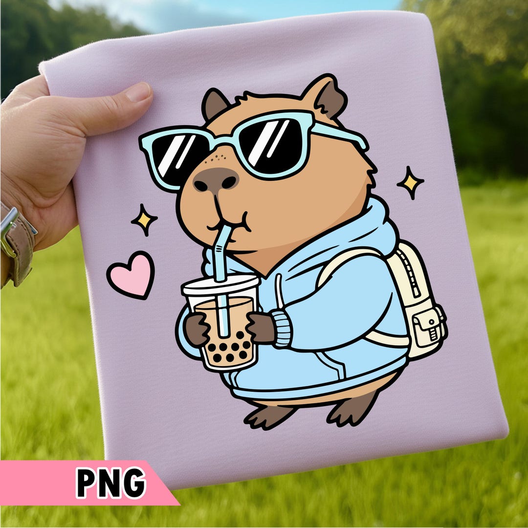 Capybara Bubble Tea Lover PNG: Cute Anime T-shirt Design (digital ...