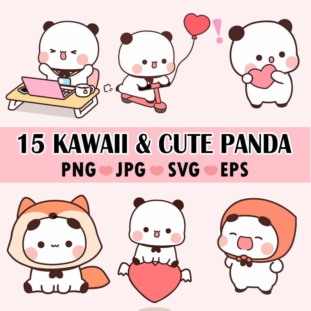 Kawaii Cute Bundle Panda, Kawaii Clipart Set, Cute Panda Clip Art ...