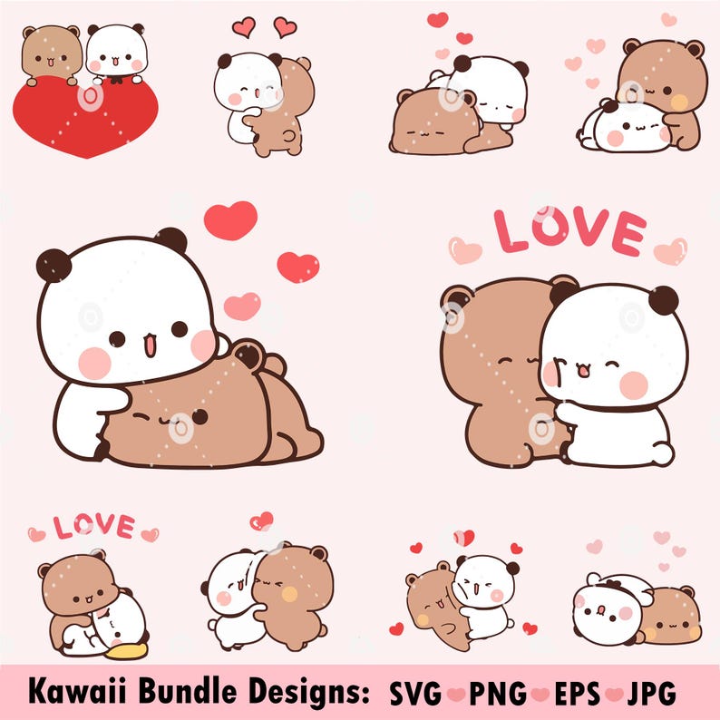 Kawaii Dudu Bubu Hug Love, Panda Bear Couple Love Svg, 10 Cute Dudu ...