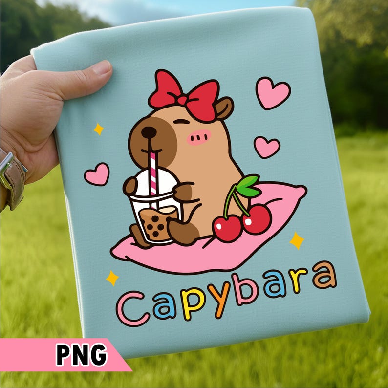 Capybara Bubble Tea Sublimation PNG: Kawaii Anime T-shirt Design ...