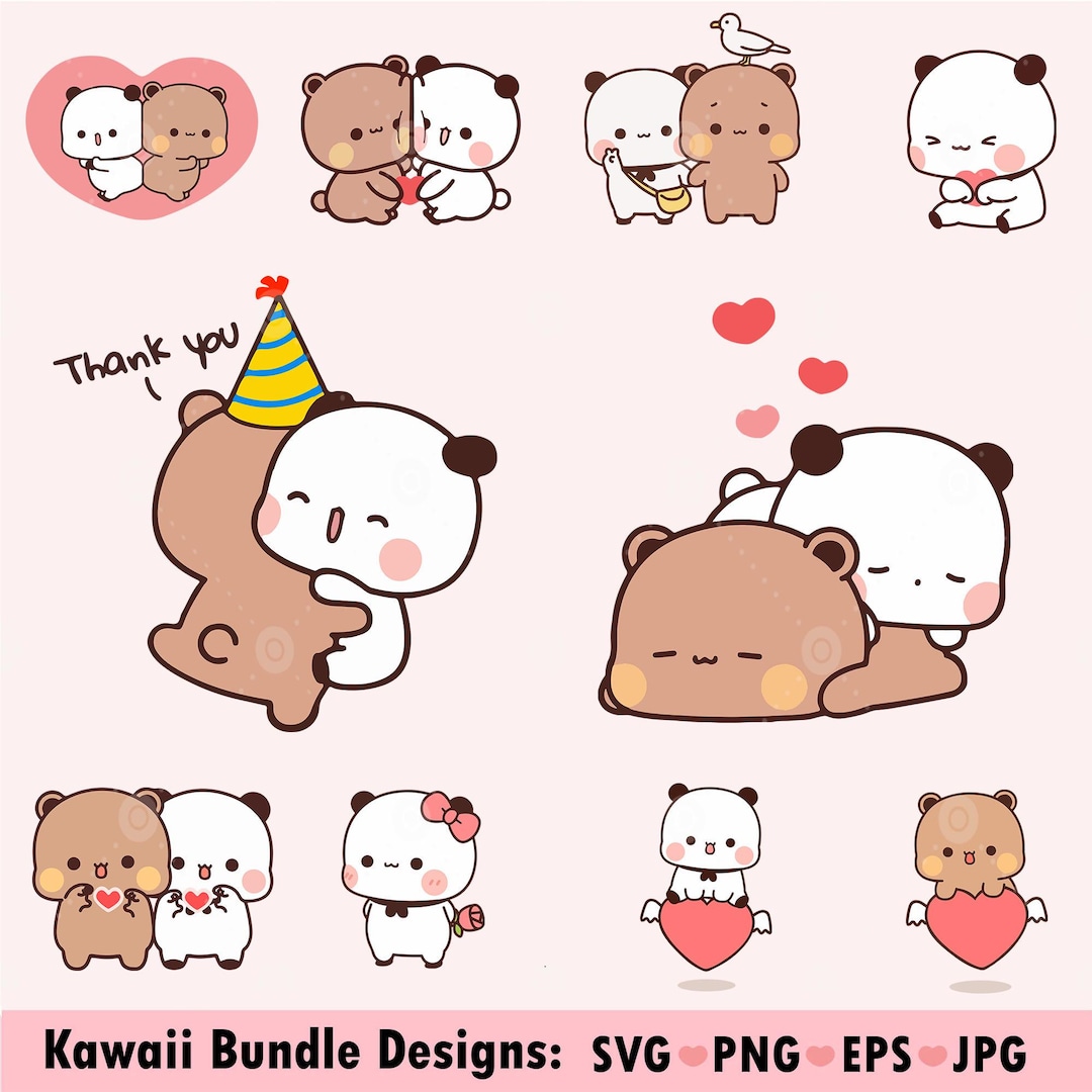 10 Cute Bubu Dudu Kawaii Clipart Svg Gift for Her, Kawaii Animals Panda Bear Couple Lovely Panda ...