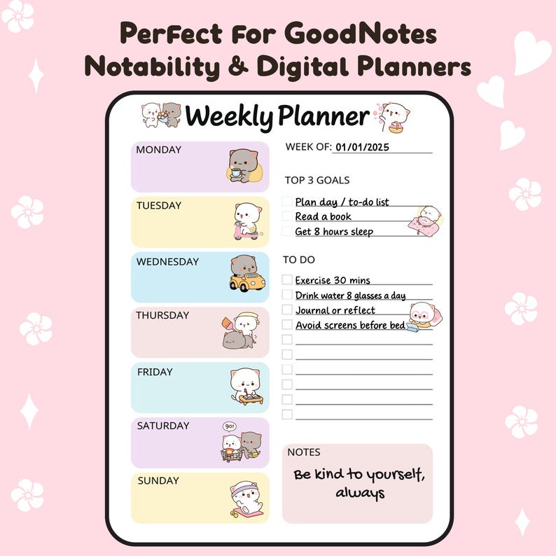 Digital Stickers Cute Cat Kawaii Goodnotes Sticker Pack – Adorable ...
