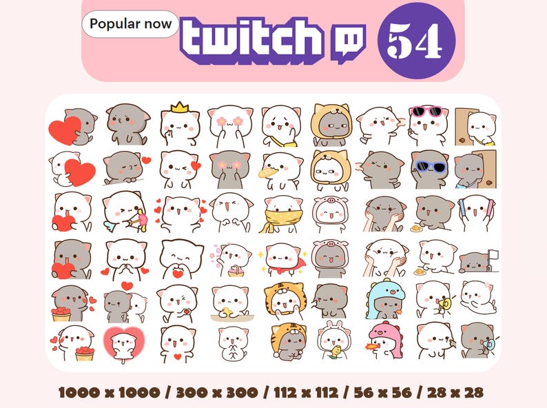 54 Cate Emote Set Bundle for Twitch, Mega Kawaii Peach and Goma Emote ...