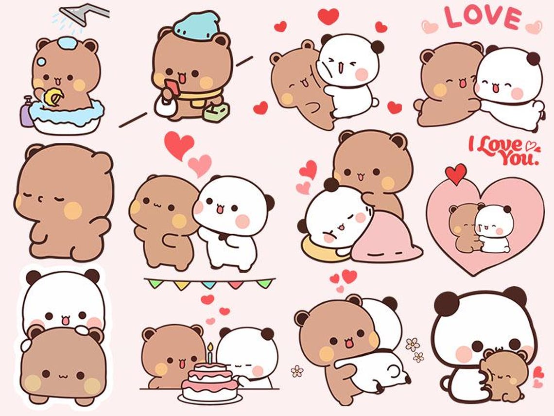 Cute Bear Panda Couple PNG, Kawaii Bubu Dudu Clipart Bundle, Set Kawaii ...