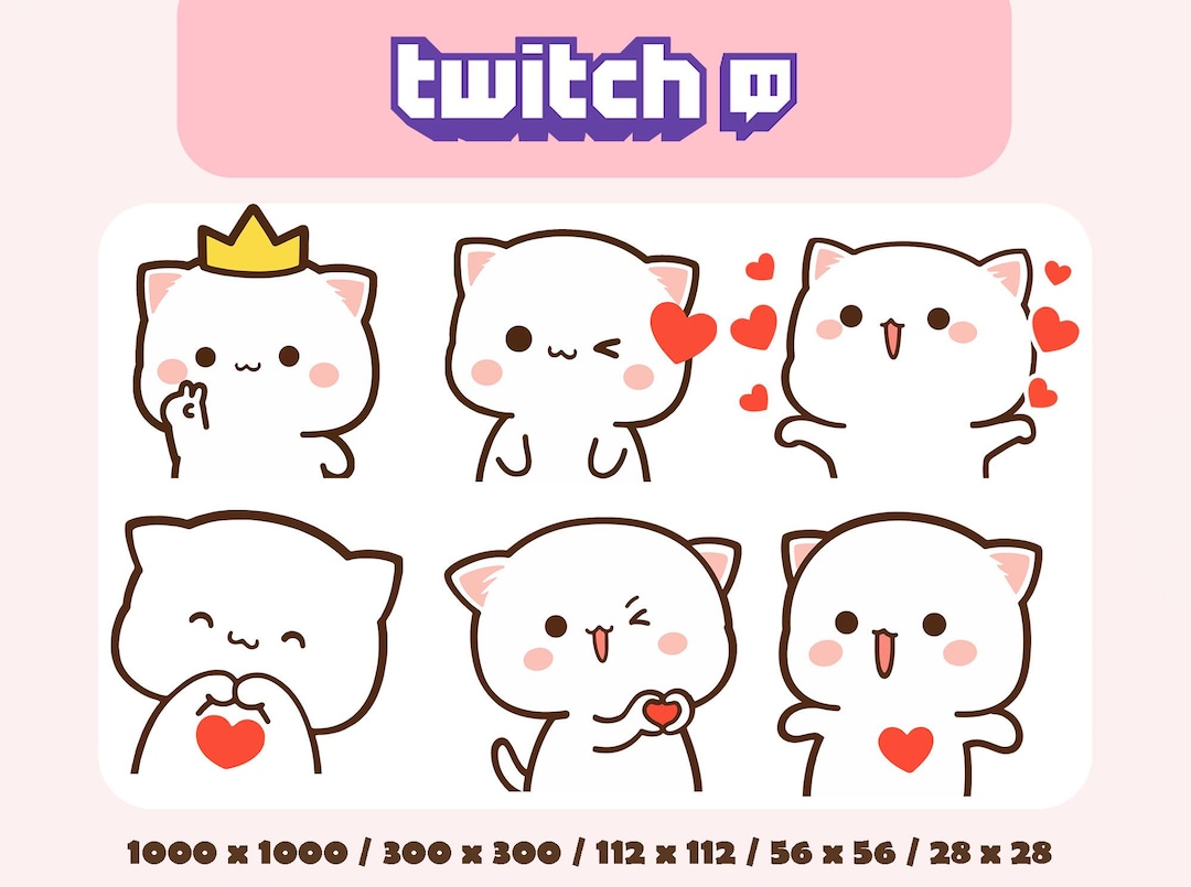 Emotes Twitch Cat, 6 Kawaii Peach Cat Mochi Emoji, Love Emote, Cute ...