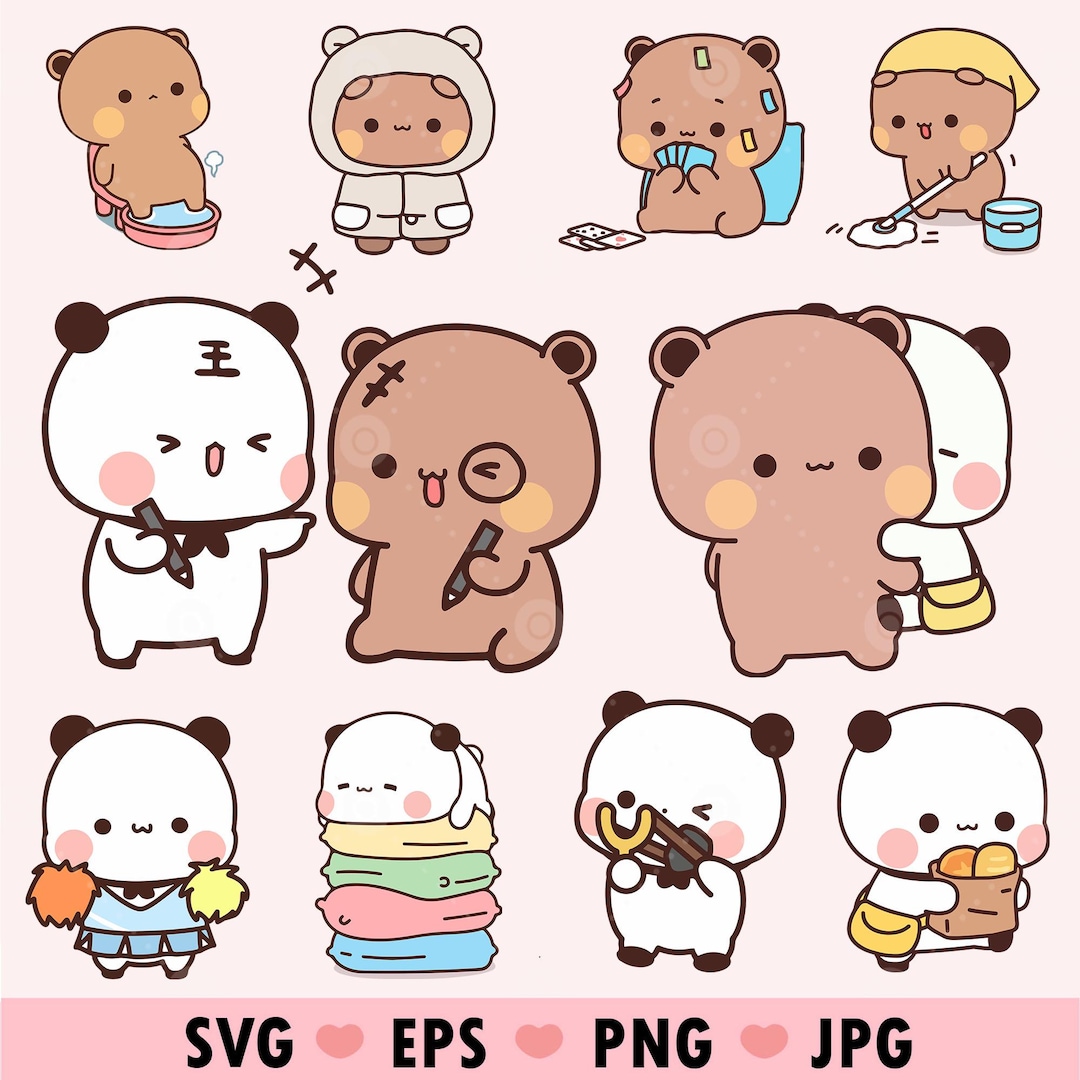 Kawaii Dudu Bubu Hug Love, Panda Bear Couple Love Svg, 10 Cute Dudu ...
