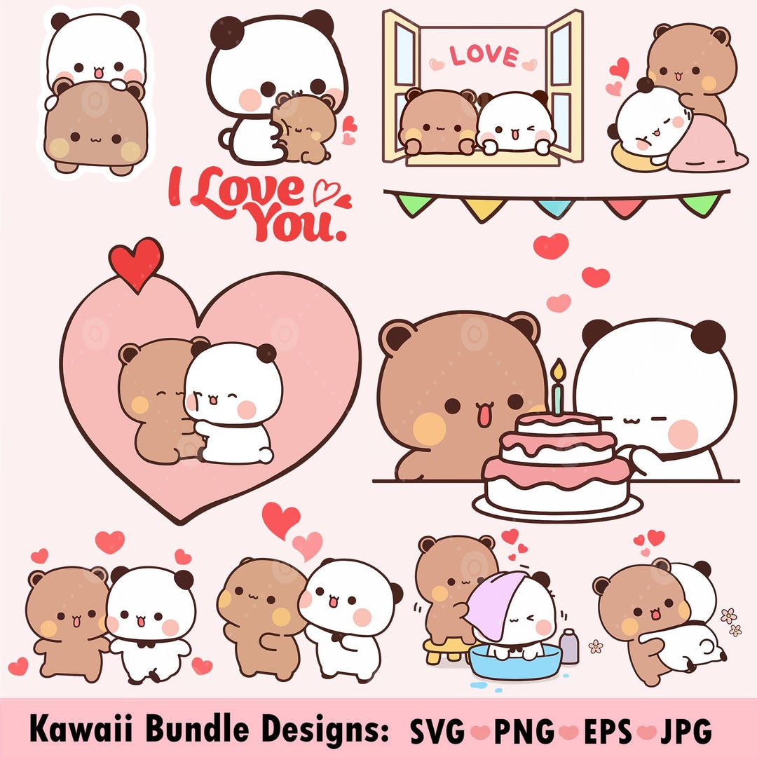 Kawaii Dudu Bubu Hug Love, Panda Bear Couple Love Svg, 10 Cute Dudu ...
