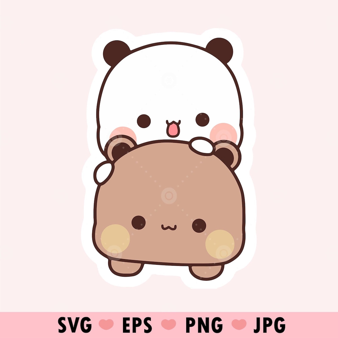 Kawaii Panda Bear Couple Love Svg, Lovely Panda and Bear Cute Dudu Bubu Kawaii Clipart Png Gift ...