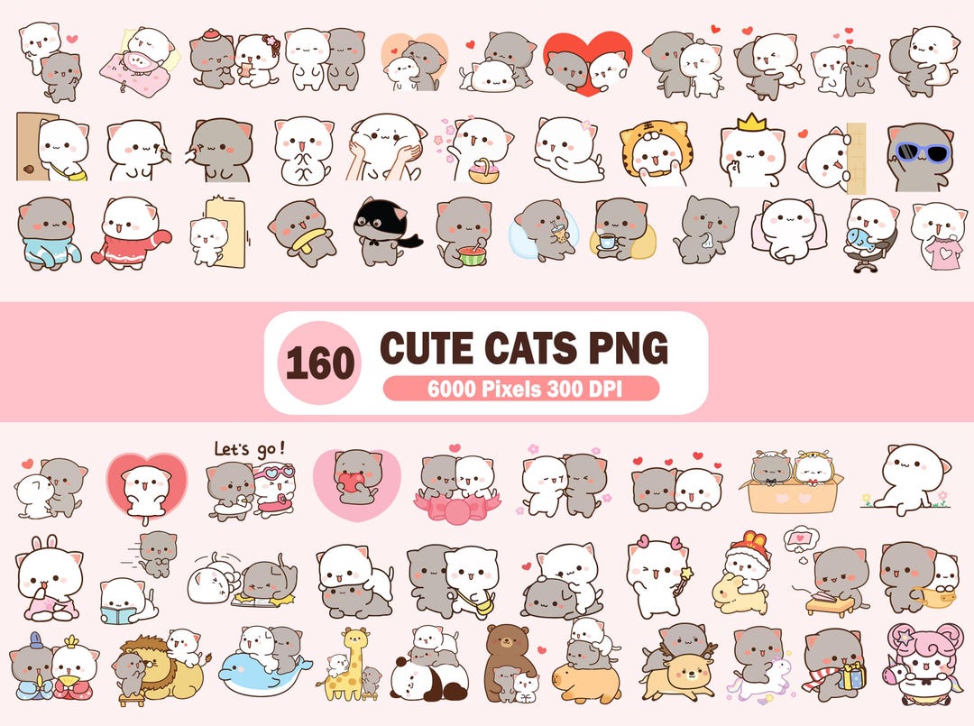Peach and Goma Bundle PNG, Peach Cat Digital Art, Cute Kitten Download ...