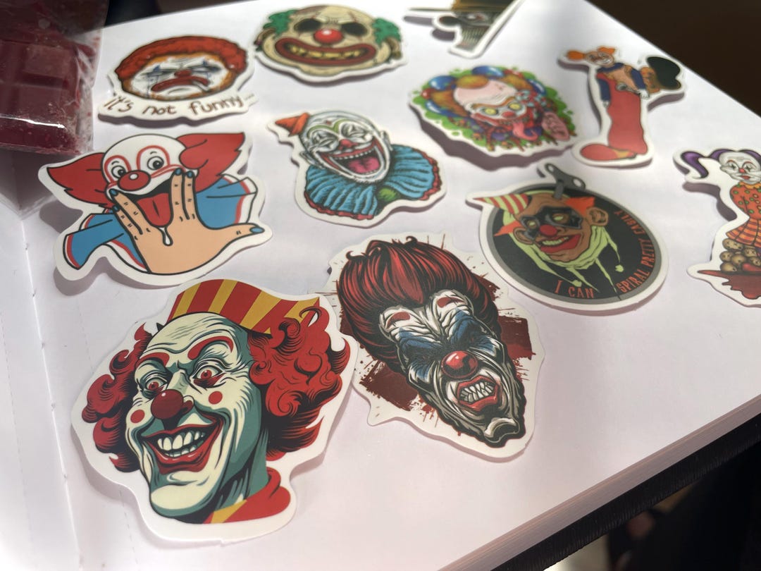 Clown Halloween Stickers Pack, Cute and Spooky Stickers, Scary Clown ...