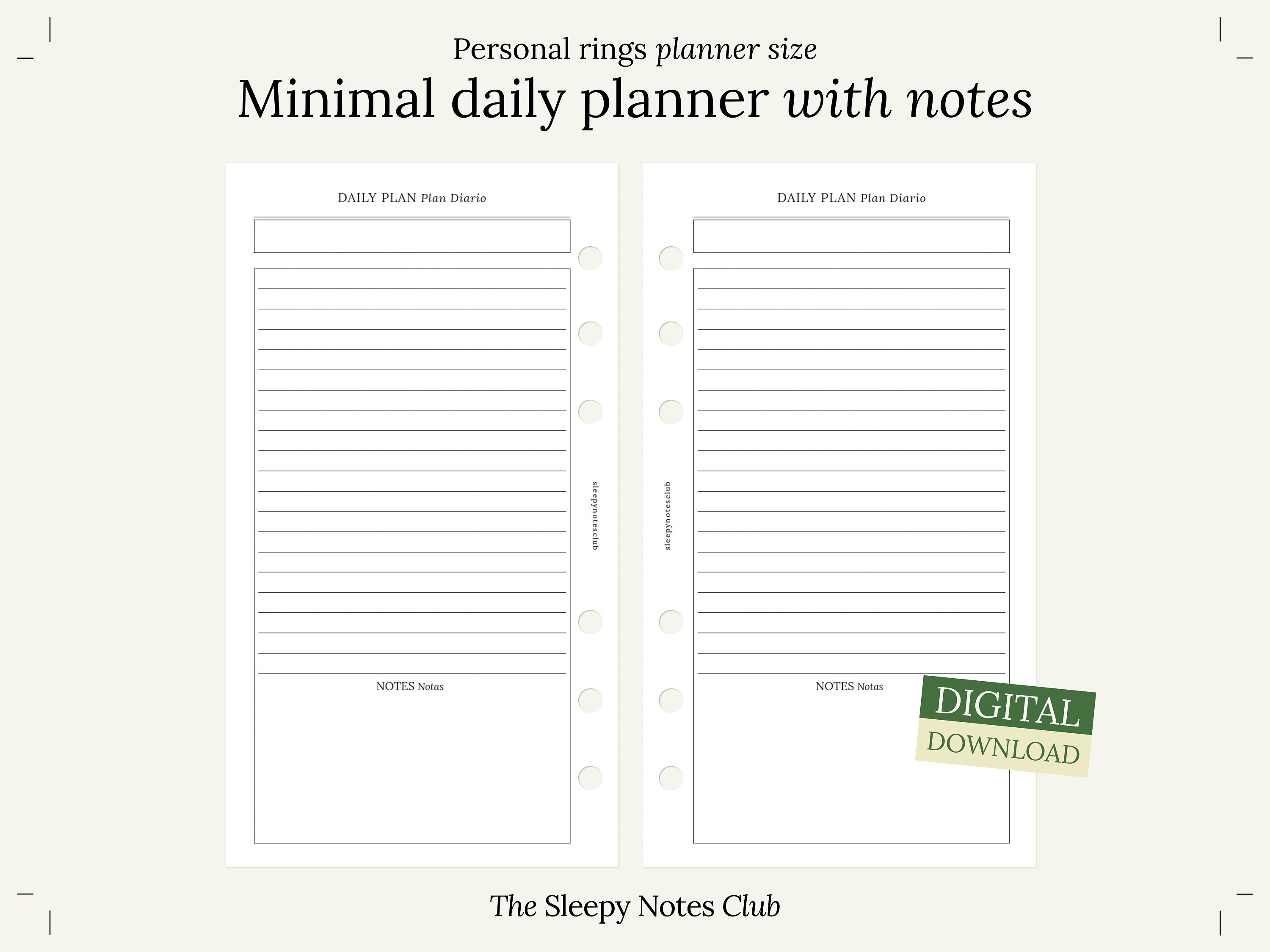 19 Personal Size Printable – Minimal Daily Planner With Notes – Daily ...