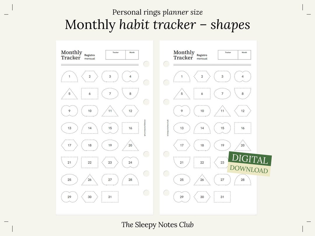 28 Personal Size Printable – Monthly Habit Tracker (shapes) – Personal ...