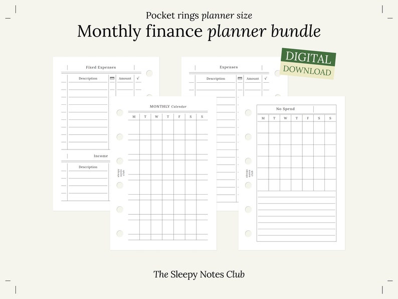 14 Pocket Size Printable – Monthly Finance Planner Bundle – Pocket Ring ...