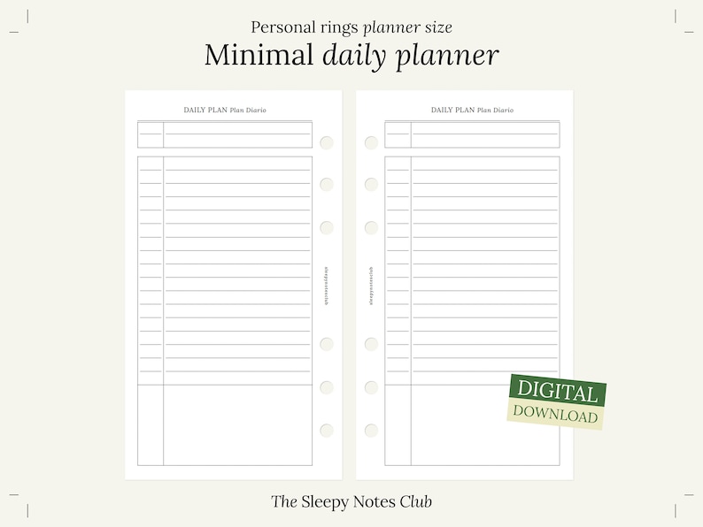 18 Personal Size Printable – Minimal Daily Planner – Daily Insert ...