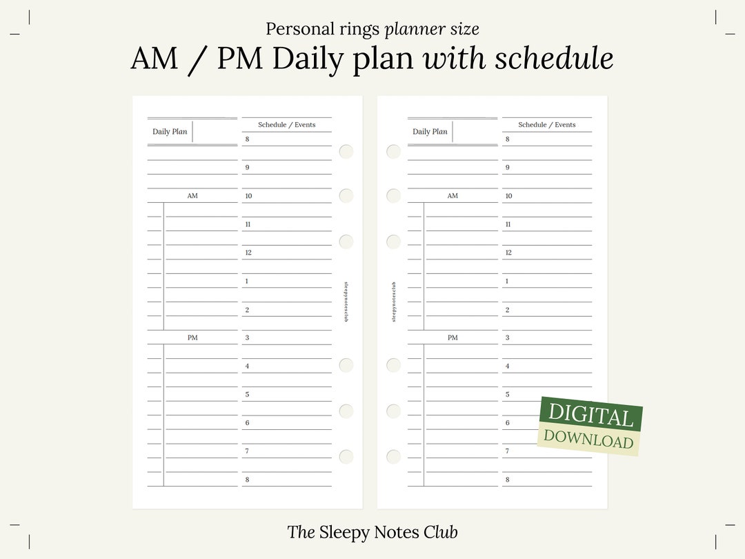 05 Personal Size Printable – AM PM Daily Plan With Schedule – Daily ...