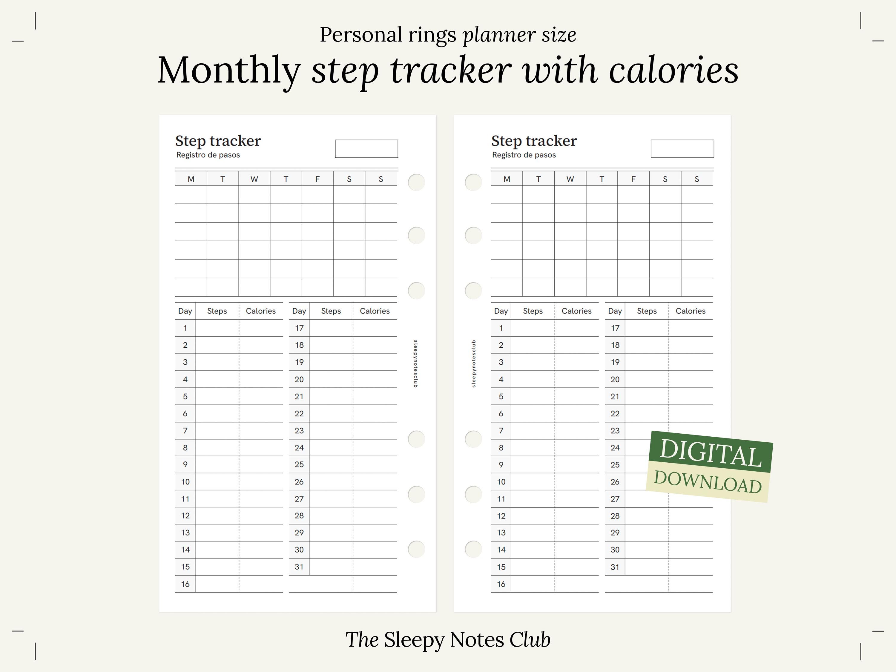 22 Personal Size Printable – Monthly Step Tracker With Calories ...