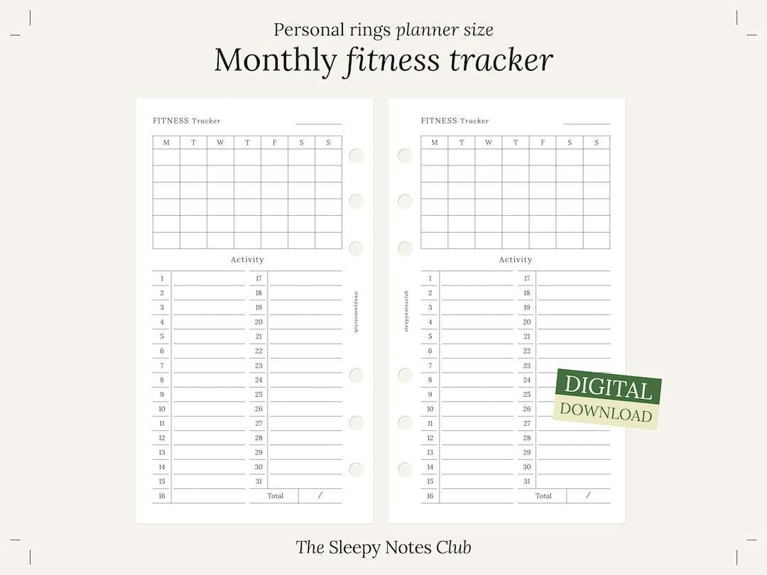10 Personal Size Printable – Monthly Fitness Tracker– Personal Ring ...