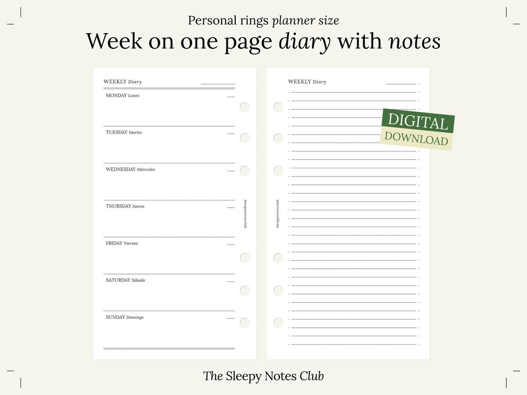 03 Personal Size Printable – WO1P Week on One Page Diary With Notes ...