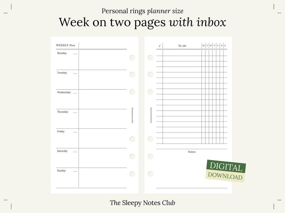 02 Personal Size Printable – Undated Week on Two Pages With Inbox ...