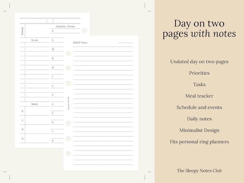 07 Personal Size Printable – Day on Two Pages With Notes, Schedule and ...