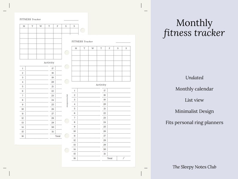 10 Personal Size Printable – Monthly Fitness Tracker– Personal Ring ...