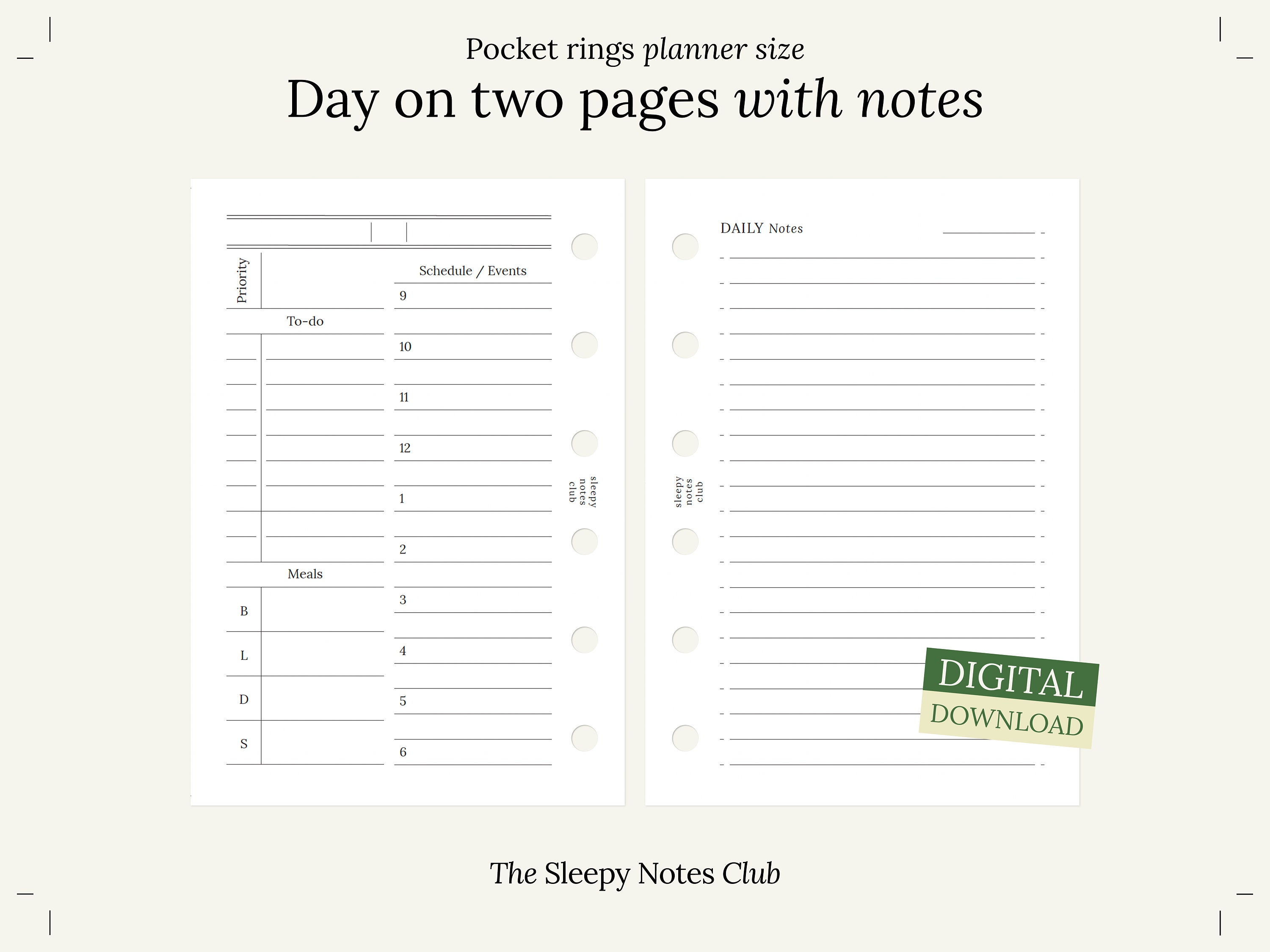 07 Pocket Size Printable – Day on Two Pages With Notes, Schedule and ...