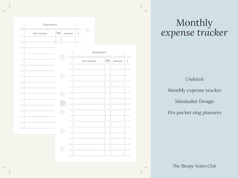 15 Pocket Size Printable – Monthly Expense Tracker– Pocket Ring Planner ...