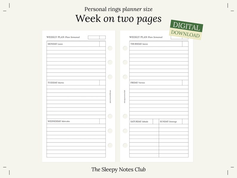 01 Personal Size Printable – Undated Week on Two Pages – Printable ...