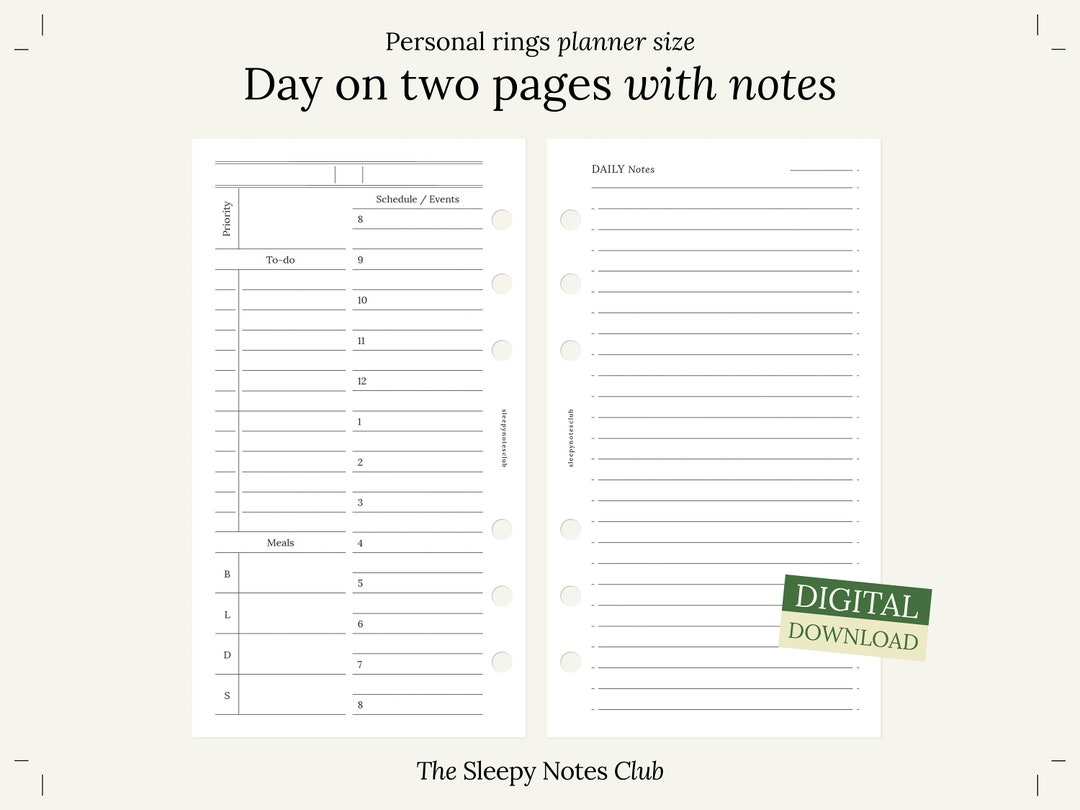 07 Personal Size Printable – Day on Two Pages With Notes, Schedule and ...