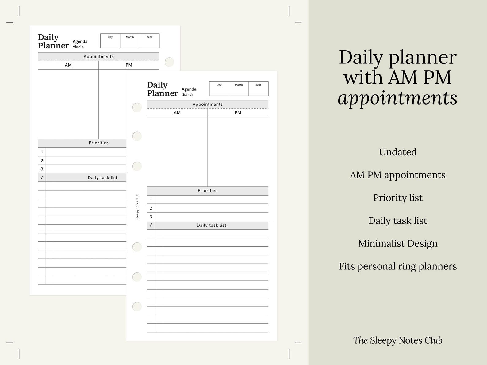34 Personal Size Printable – Daily Planner With AM PM Appointments and ...