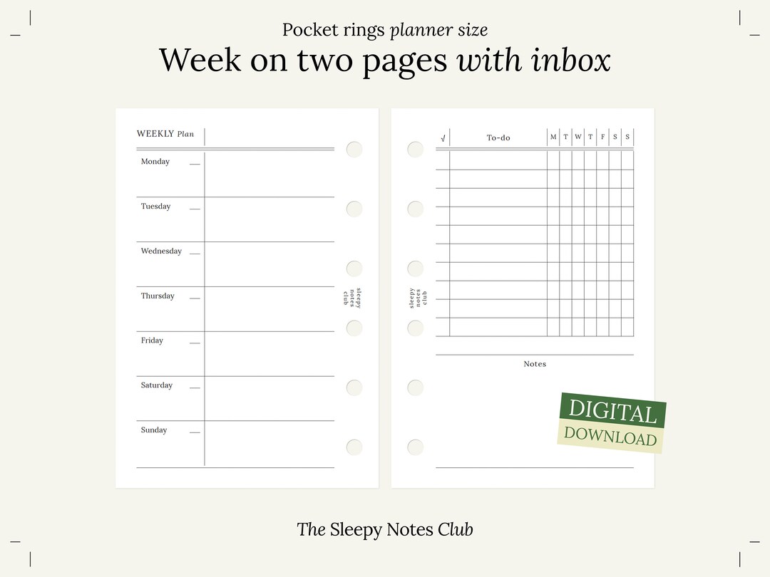 02 Pocket Size Printable – Undated Week on Two Pages With Inbox ...