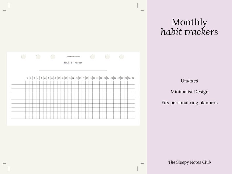 12 Personal Size Printable – Monthly Habit Trackers – Personal Ring ...