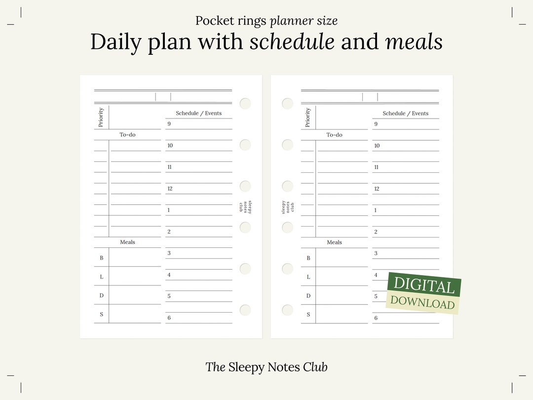 06 Pocket Size Printable – Daily Planner With Schedule and Meal Tracker ...