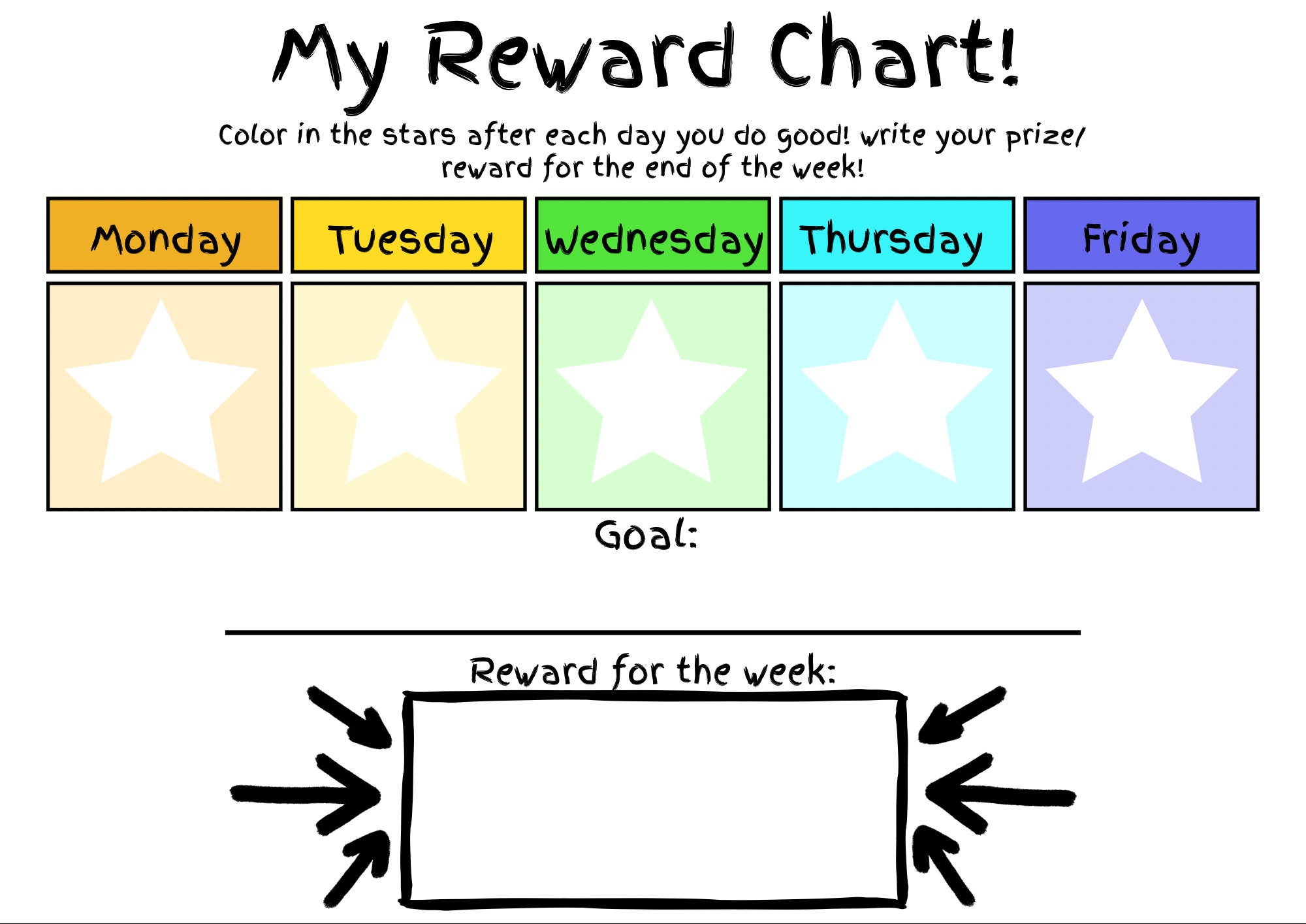 Childrens Kids Reward Chart Weekly Goal Prize Chart - Etsy