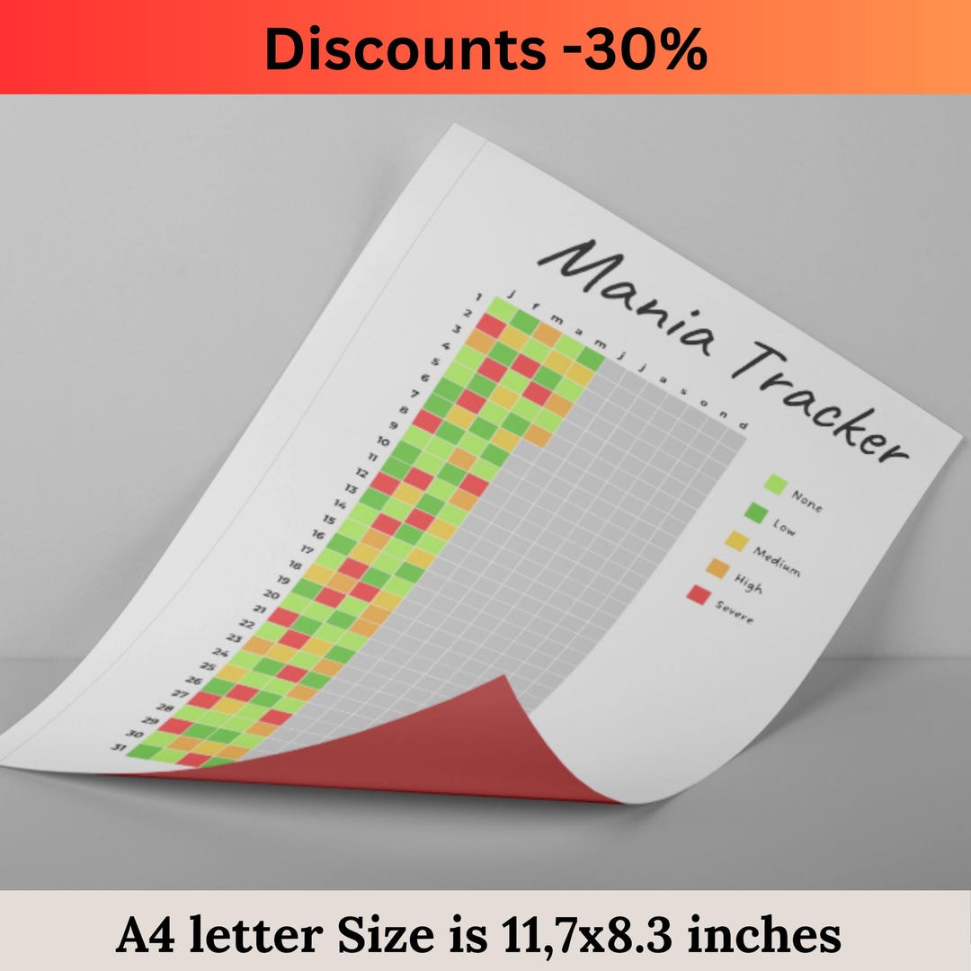 Mania Tracker Printable Mental Health Journal Mood Monitoring Log ...