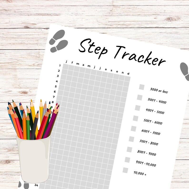 Step Tracker Printable Digital Walking Log Track Daily Steps & Fitness ...