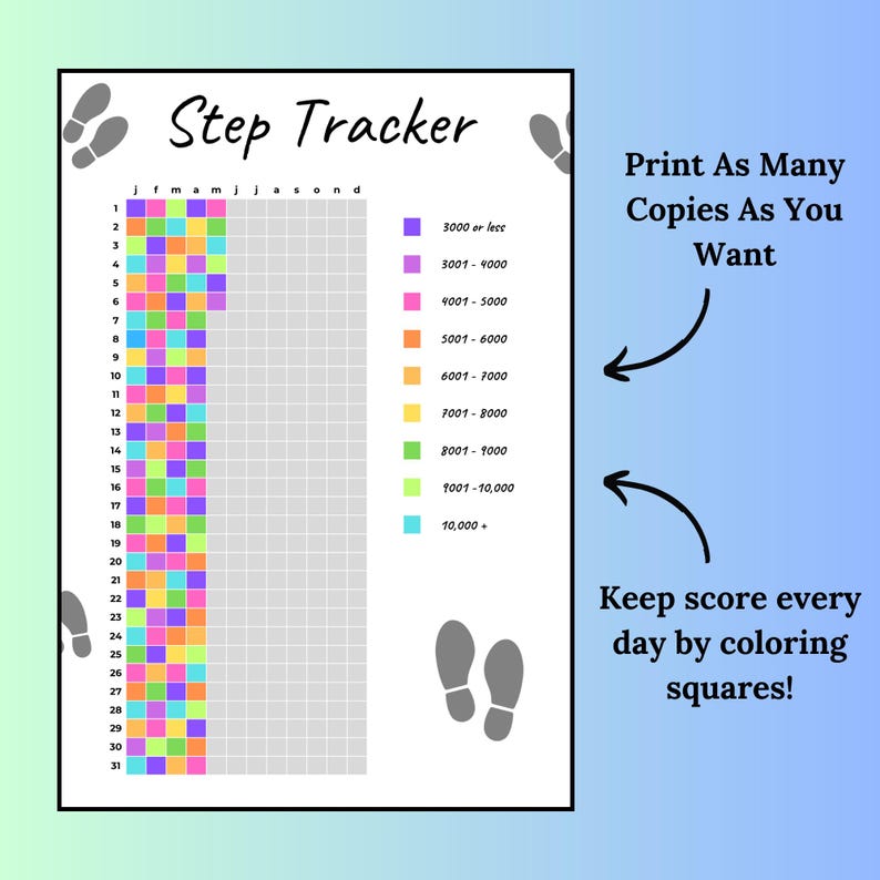 Step Tracker Printable Digital Walking Log Track Daily Steps & Fitness ...
