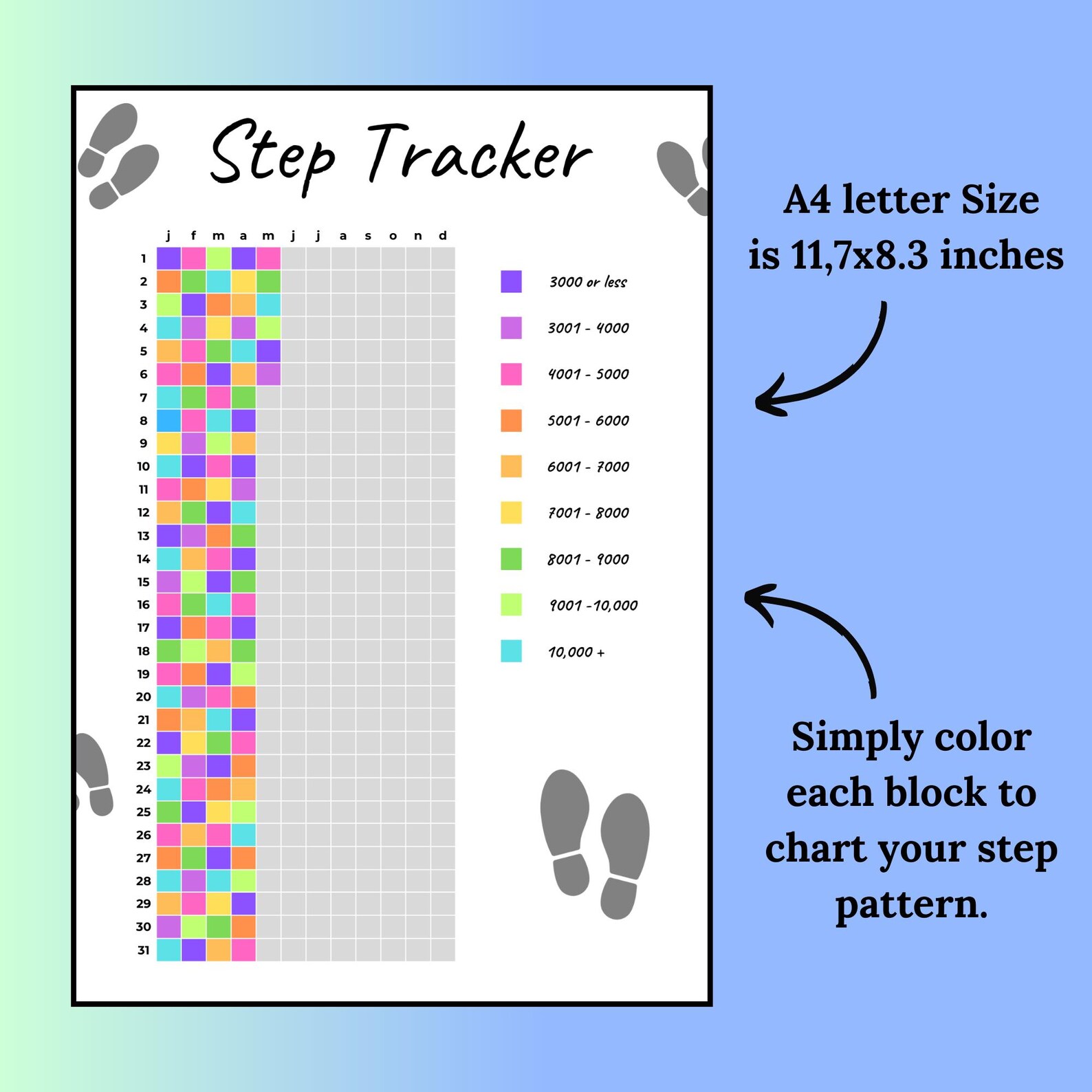 Step Tracker Printable Digital Walking Log Track Daily Steps & Fitness ...