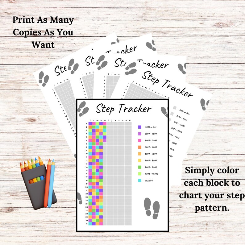 Step Tracker Printable Digital Walking Log Track Daily Steps & Fitness ...