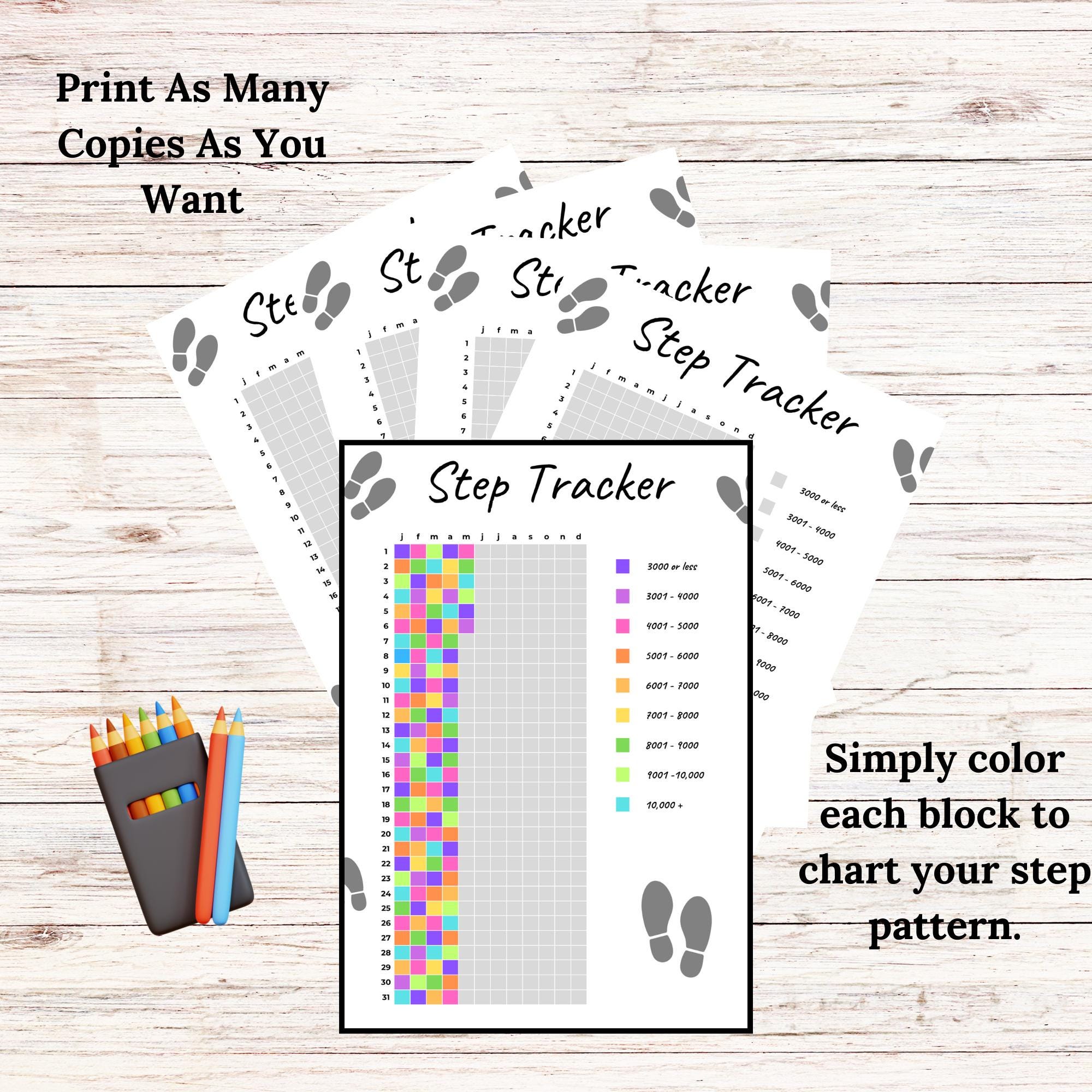 Step Tracker Printable Digital Walking Log Track Daily Steps & Fitness ...