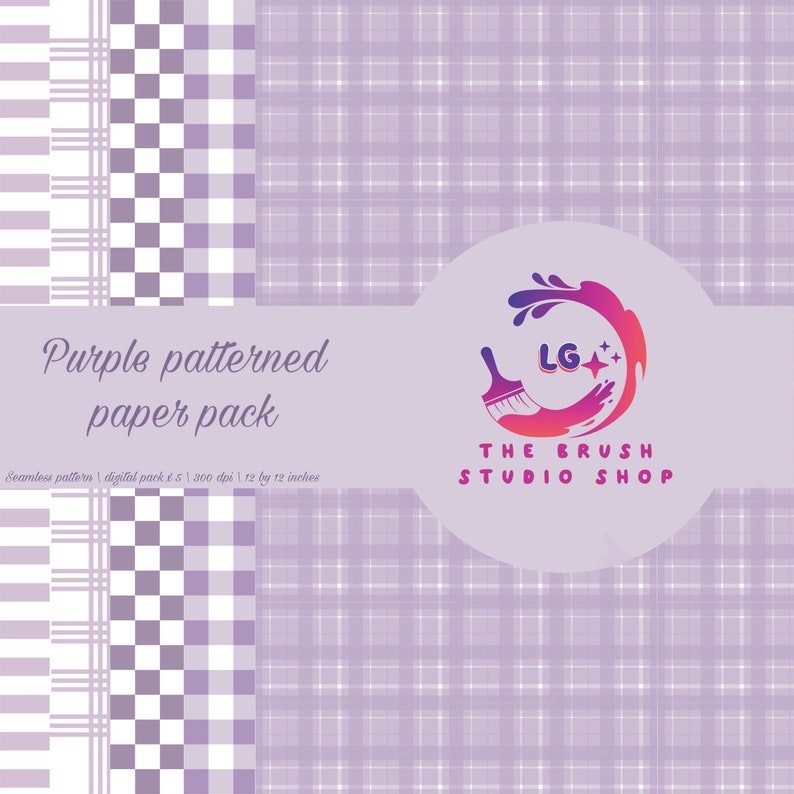 Purple Patterned Digital Paper - 5 Sheets of 12x12 JPEG for Crafting ...