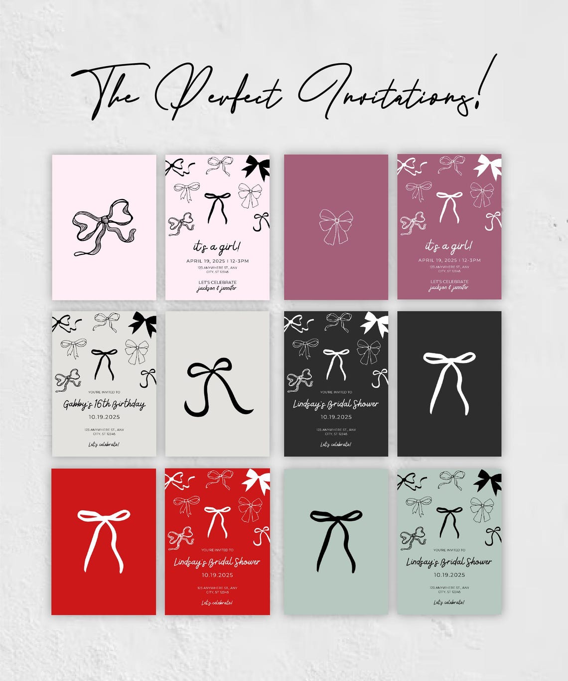 Editable Bow Invitation Template, Vintage Bow Illustration Birthday ...