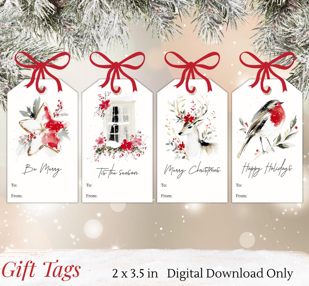 Printable Christmas Gift Tags - 2x3.5 In,diy, Holiday Crafts, Whimsical ...