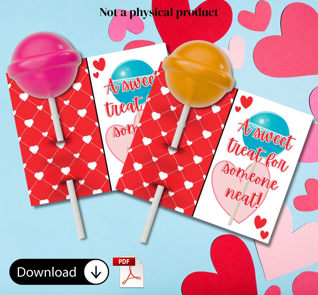 Printable Valentines Sucker Card - Party, Treats, Hearts, Love, Crafts ...