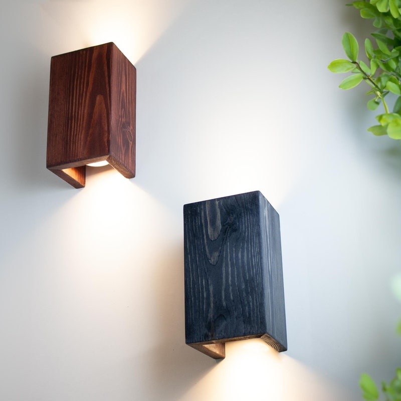 Wood and Black Wall Sconce - Etsy
