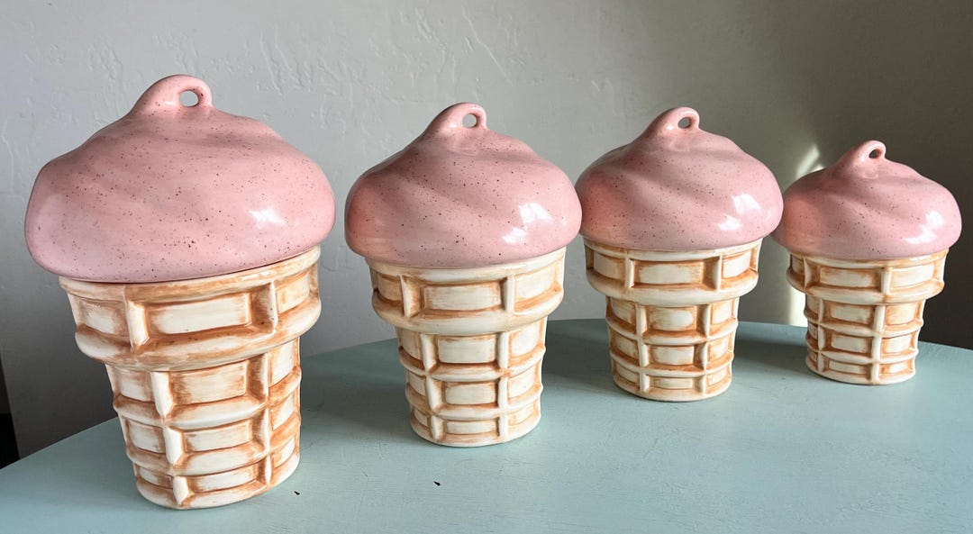Charming Ceramic Ice Cream Cone Canister Set – Whimsical Kitchen Decor ...